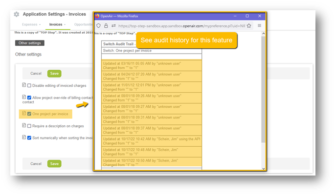 Audit Trail in User Interface for Company Switches | Top Step